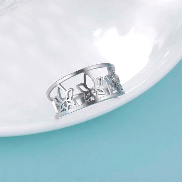 Bague femme fleur de lotus acier argent – Esoterique Paris
