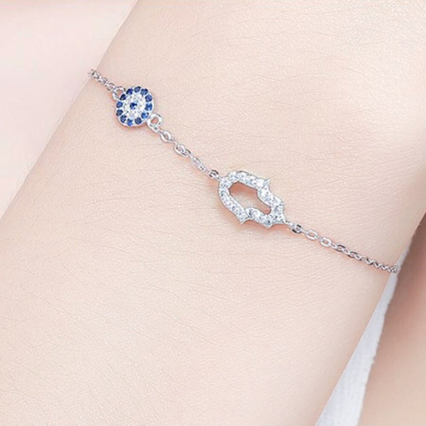 Bracelet oeil bleu grec main de Fatma argent – Esoterique Paris